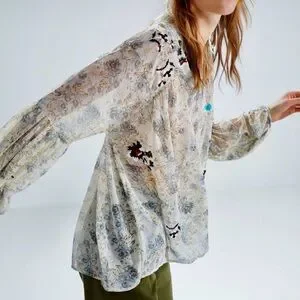 Zara | Tops | Zara Sheet Embroidered Floral Blouse | Poshmark